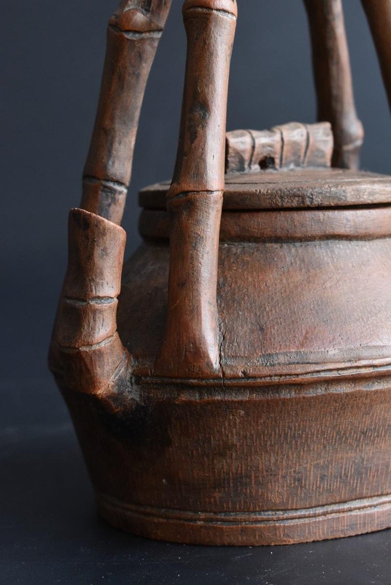 Small Japanese Kettle Made by Carving Bamboo/Sculpture / Meiji Era ...