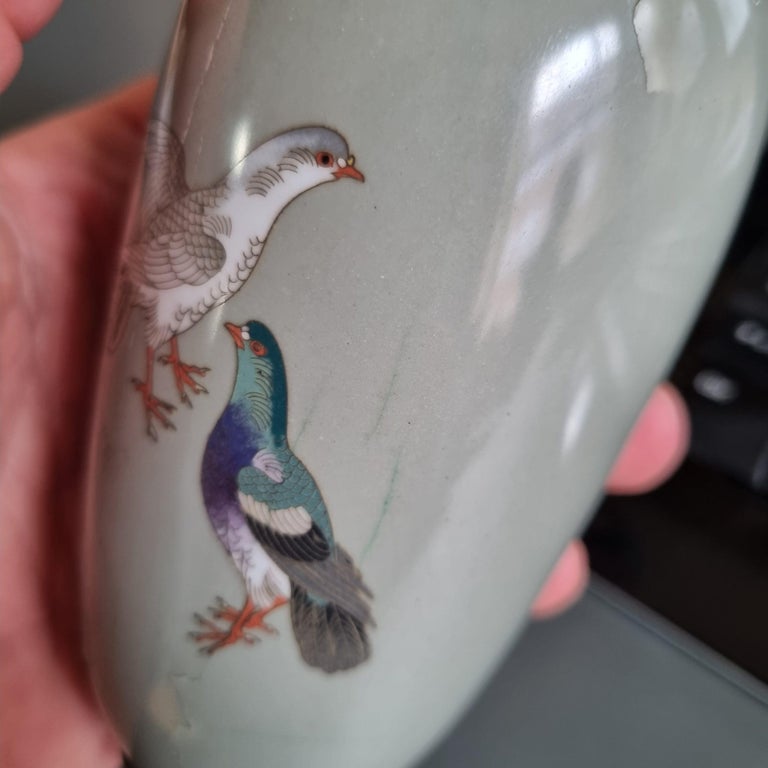Small Vase with Birds Dove Pigeon Cloisonné Enamel Meiji Period '1868 ...