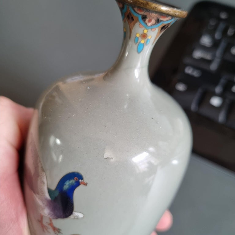 Small Vase with Birds Dove Pigeon Cloisonné Enamel Meiji Period '1868 ...