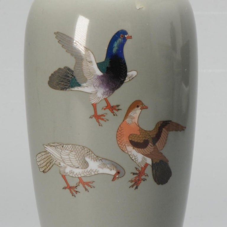 Small Vase with Birds Dove Pigeon Cloisonné Enamel Meiji Period '1868 ...