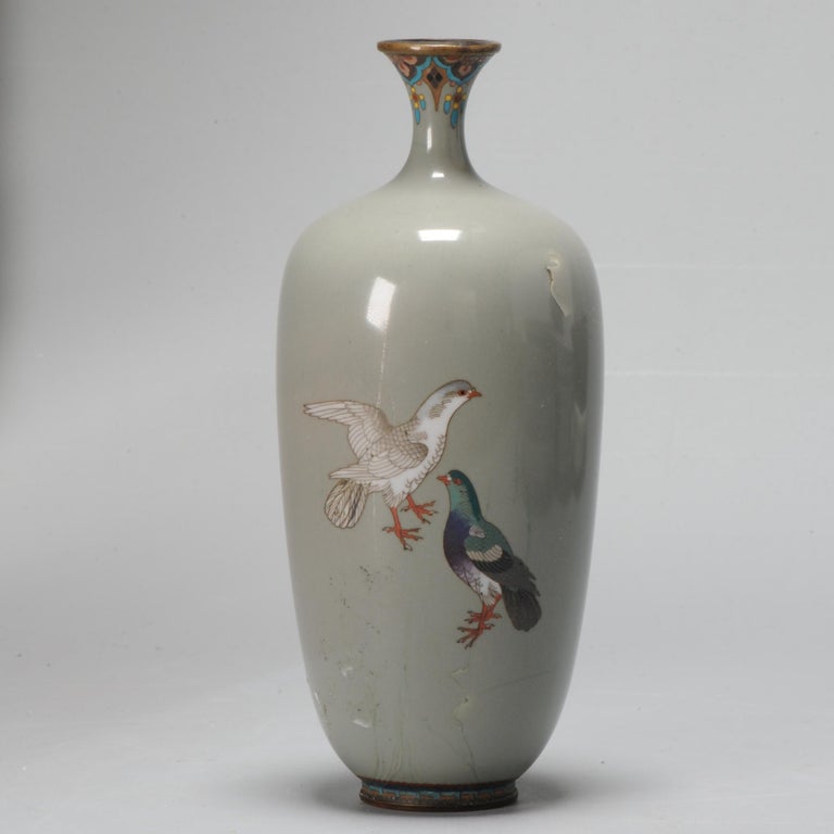 Small Vase with Birds Dove Pigeon Cloisonné Enamel Meiji Period '1868 ...