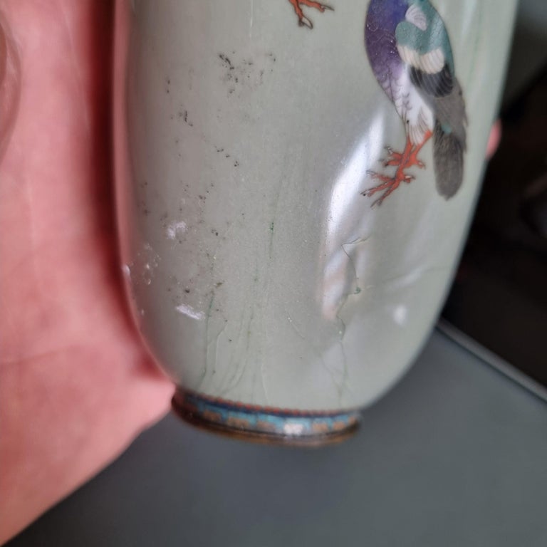 Small Vase with Birds Dove Pigeon Cloisonné Enamel Meiji Period '1868 ...