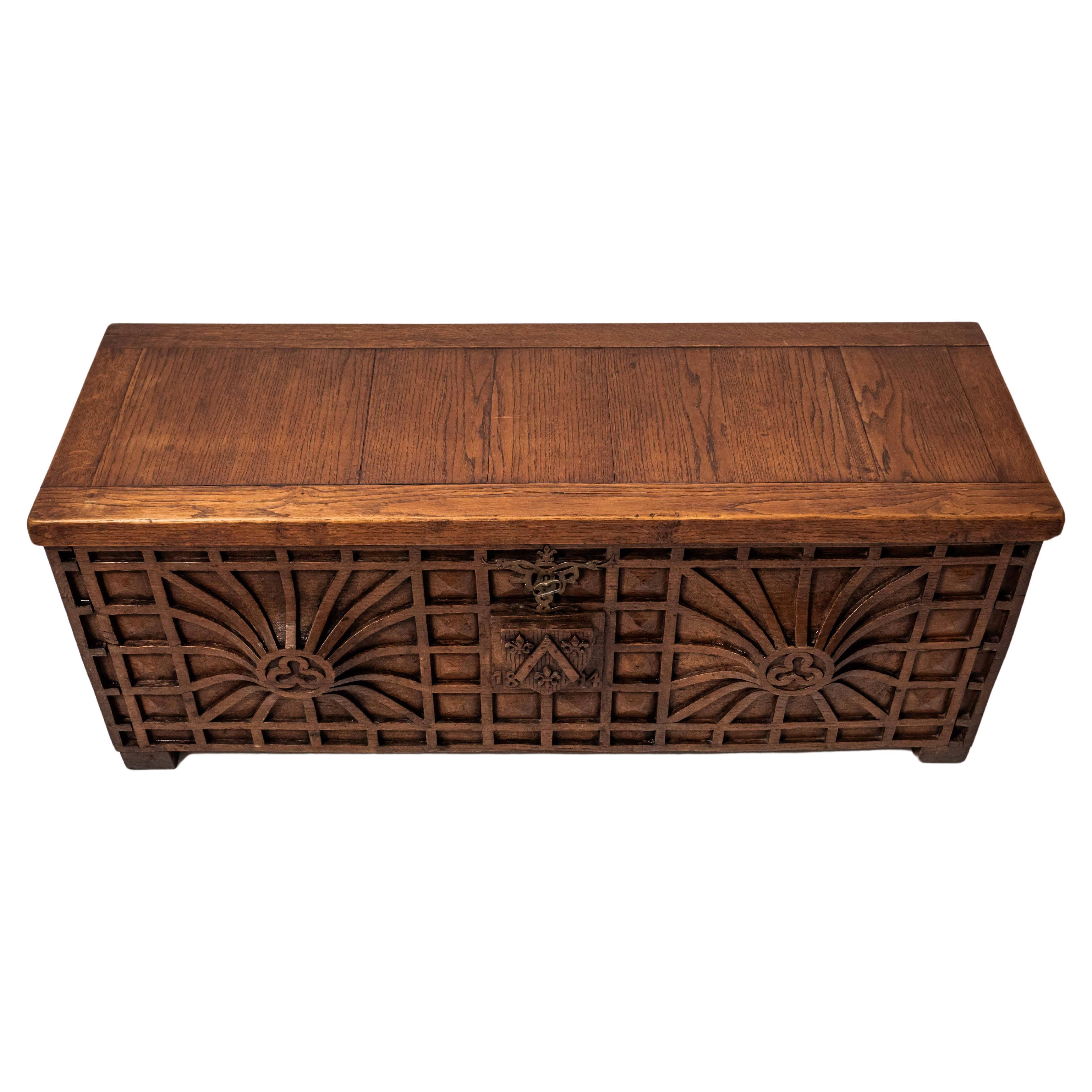 A smaller Neo-Gothic solid oak chest For Sale at 1stDibs