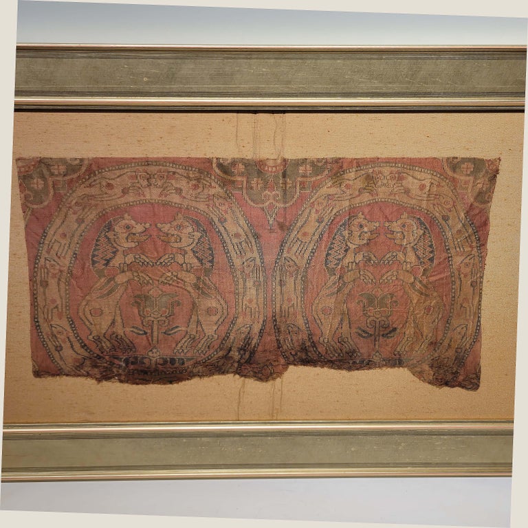 Sogdian Silk Samite Fragment with Confronting Lions, Central Asia, 7th ...