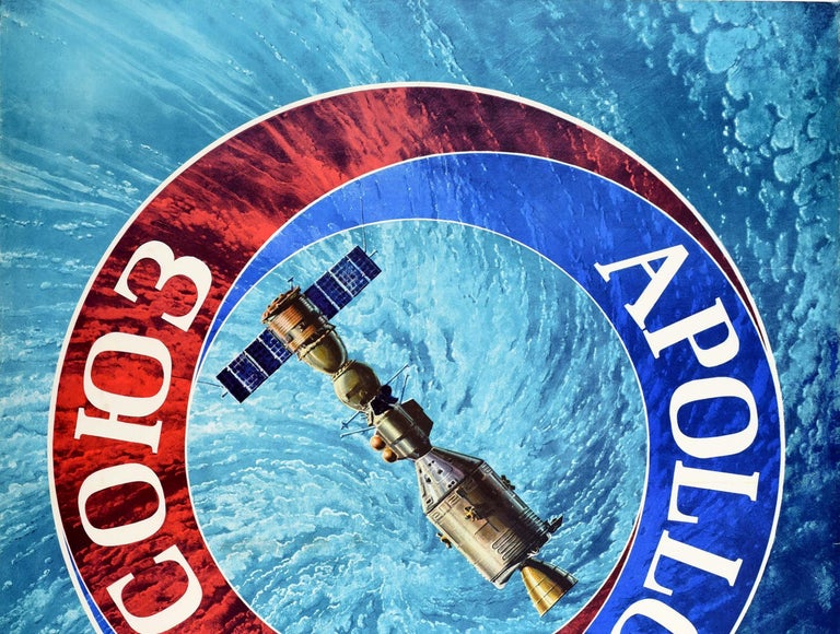 A Sokolov - Original Vintage Poster Apollo Soyuz Project First International Space Mission For ...