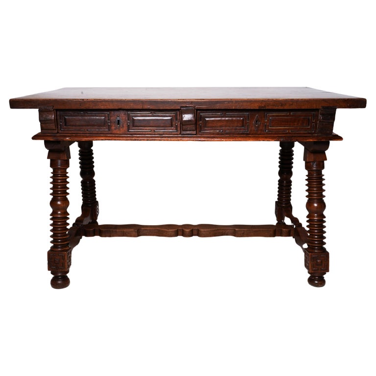 Solid Walnut Spanish Baroque Desk For Sale at 1stDibs