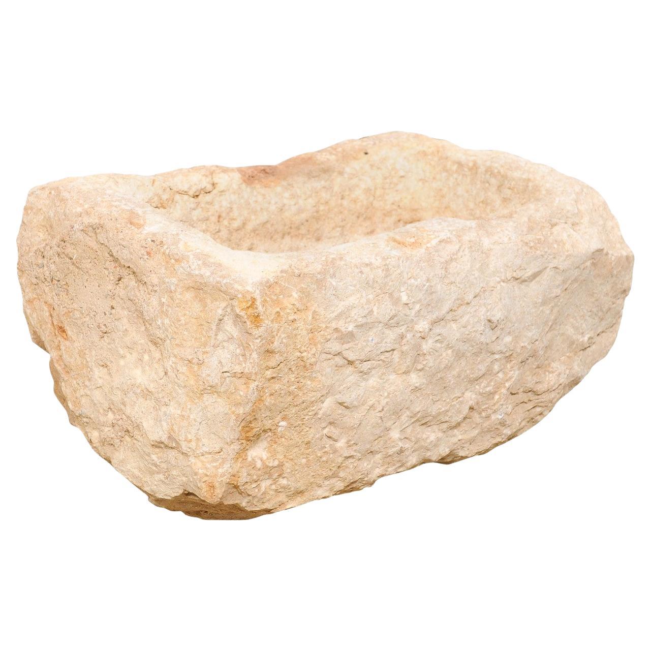 Pair of Hewn Stone Garden Basins For Sale at 1stDibs