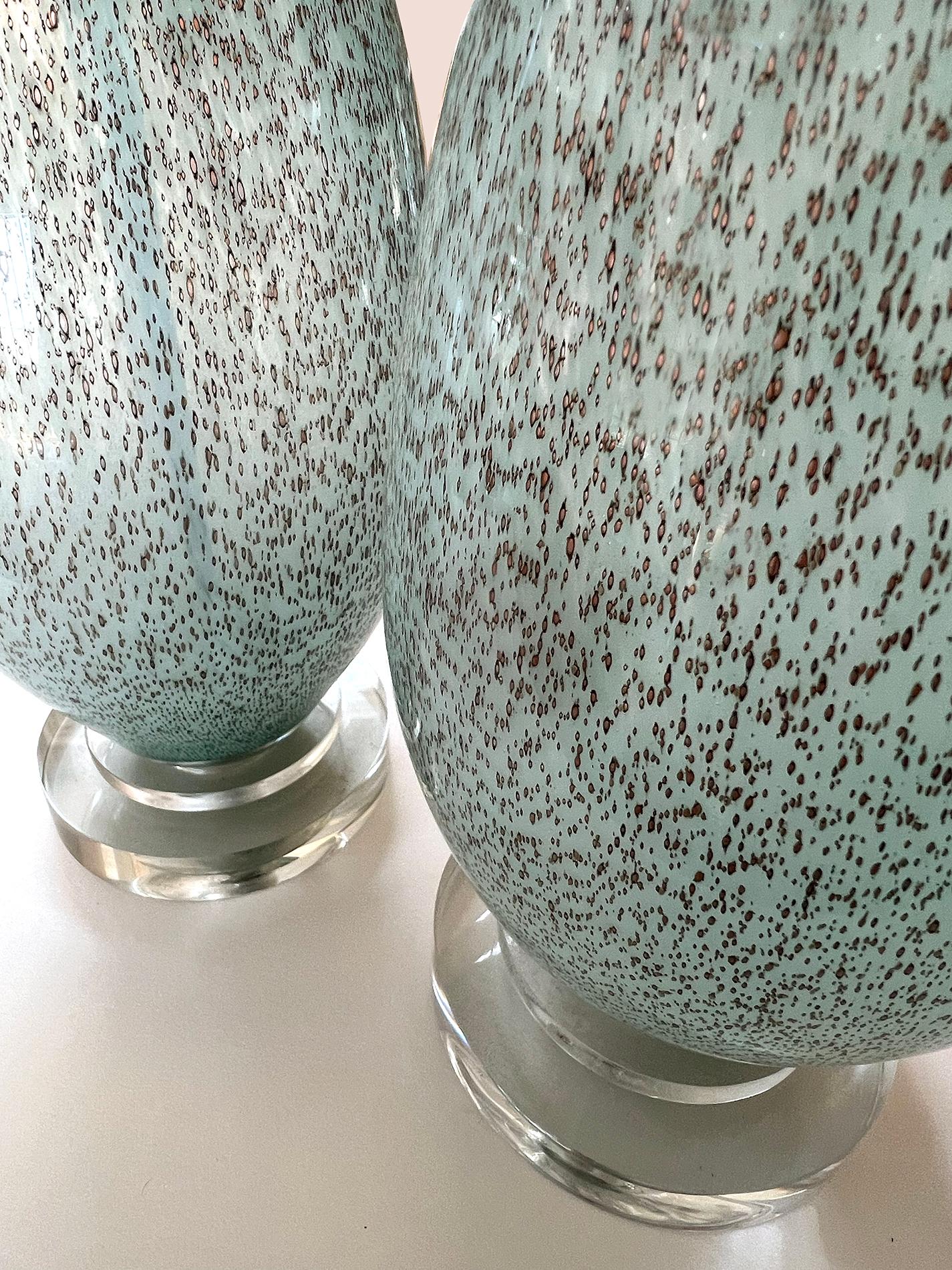 A Striking Pair of Murano 1980s Sea-foam Green Bottle-form Lamps For ...