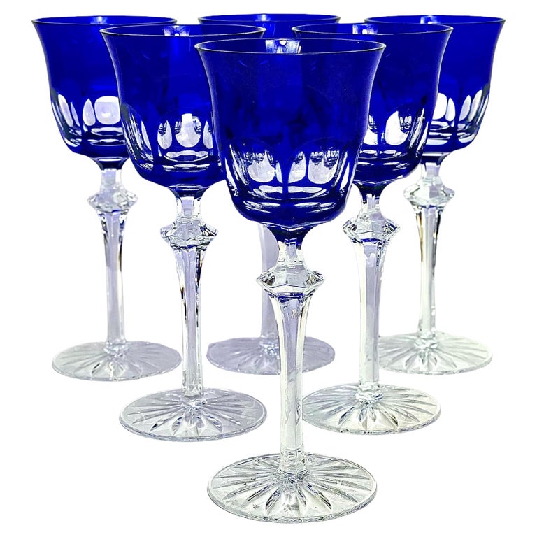 Striking Set of Six French Blue Overlay Crystal Rhine Wine Glasses at ...