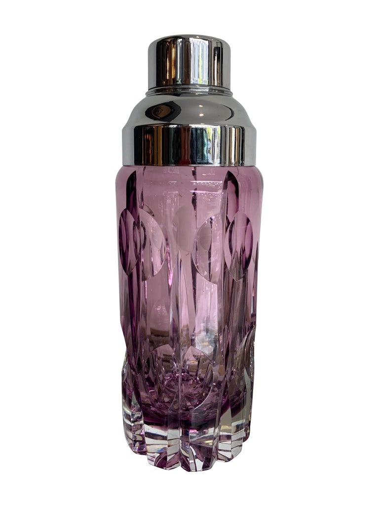 Stunning Cut Crystal Cocktail Shaker with Matching Ice Bucket in Purple ...