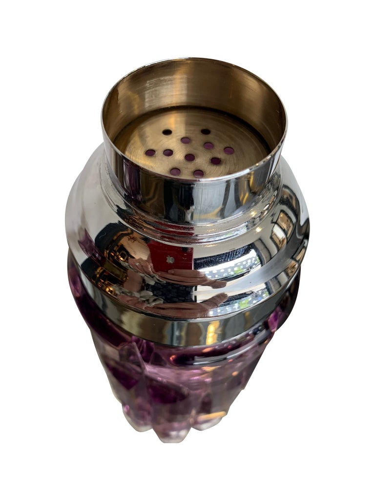 Stunning Cut Crystal Cocktail Shaker with Matching Ice Bucket in Purple ...