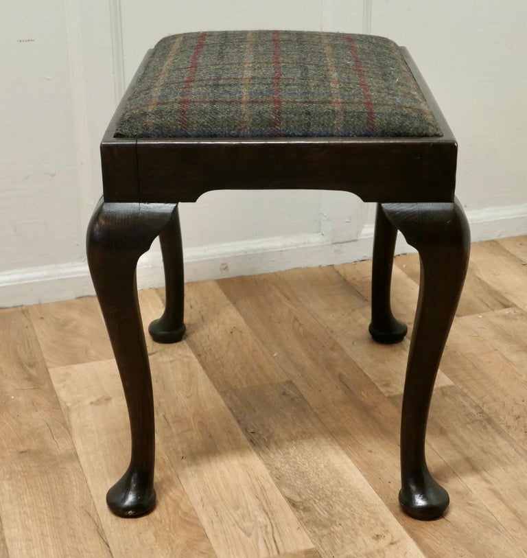 A Sturdy Victorian Oak and Tweed Library Stool. For Sale at 1stDibs