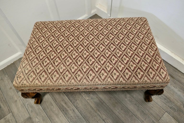 Sturdy Walnut Upholstered Library Stool For Sale at 1stDibs