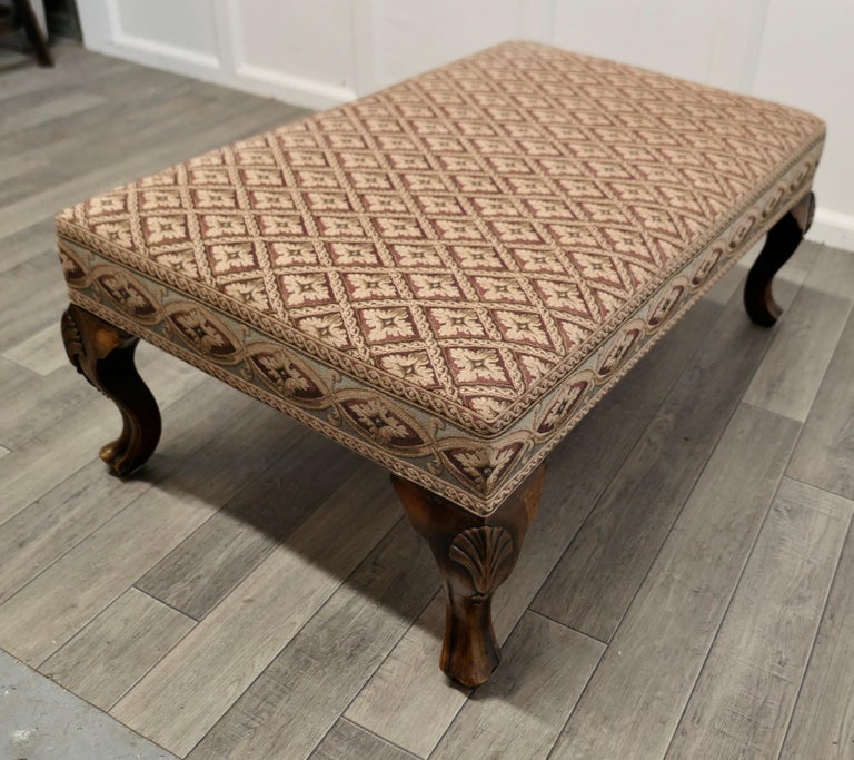 Sturdy Walnut Upholstered Library Stool For Sale at 1stDibs