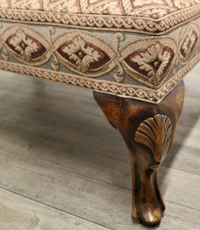 Sturdy Walnut Upholstered Library Stool For Sale at 1stDibs