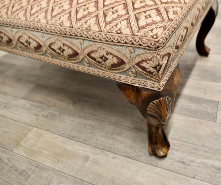 Sturdy Walnut Upholstered Library Stool For Sale at 1stDibs