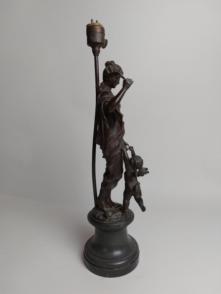 Stylish 19th Century Bronze Lamp Base of a Half Nude Lady with Cherub ...