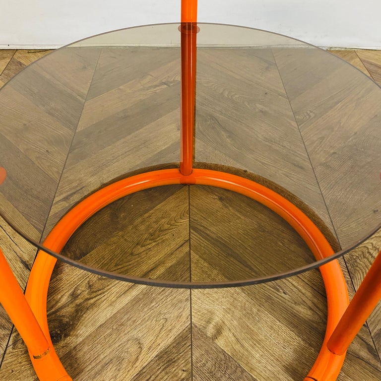 Super Rare Pair of Vintage Orange Tubular Metal and Smoked Glass Side ...