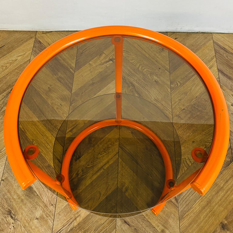 Super Rare Pair of Vintage Orange Tubular Metal and Smoked Glass Side ...