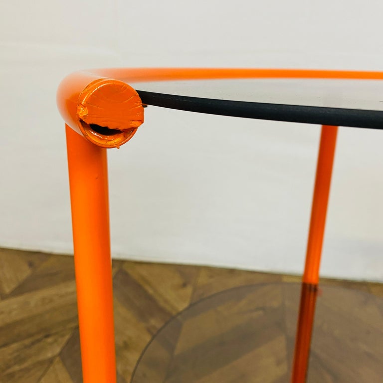 Super Rare Pair of Vintage Orange Tubular Metal and Smoked Glass Side ...