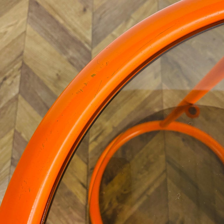 Super Rare Pair of Vintage Orange Tubular Metal and Smoked Glass Side ...