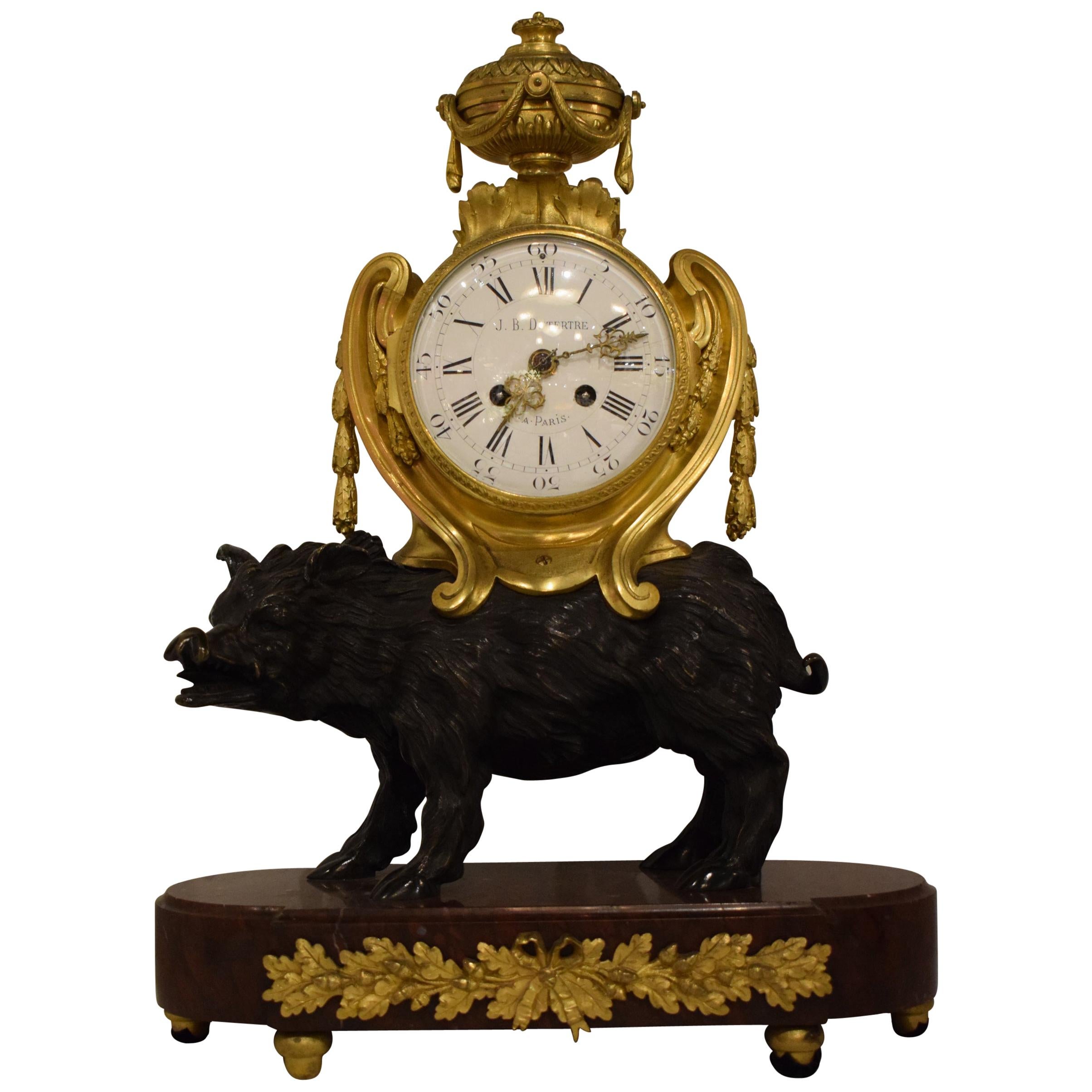 Black Marble Victorian Mantle Key-Wind Clock with Inlay at 1stDibs