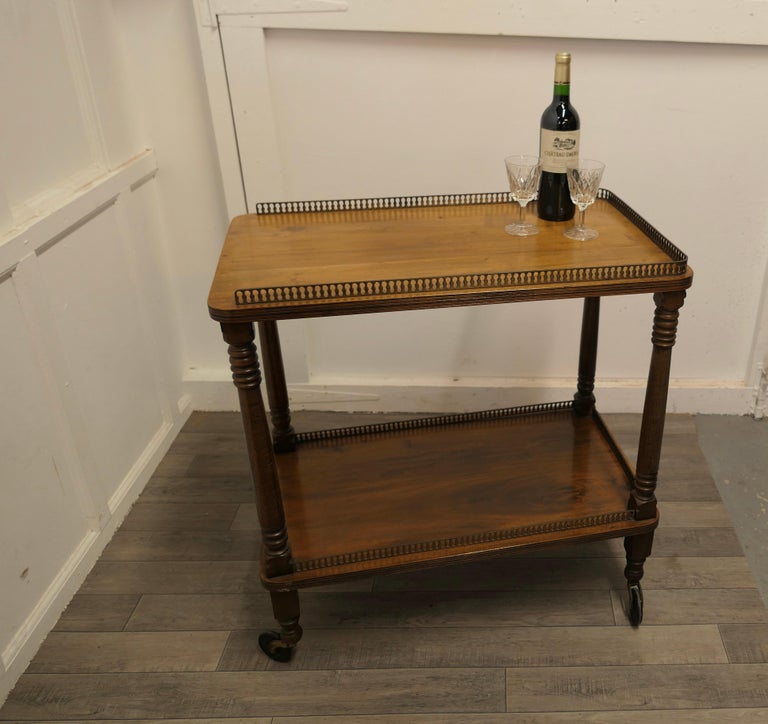 Superb Walnut 2 Tier Tea Trolley, with Brass Galleries For Sale at 1stDibs