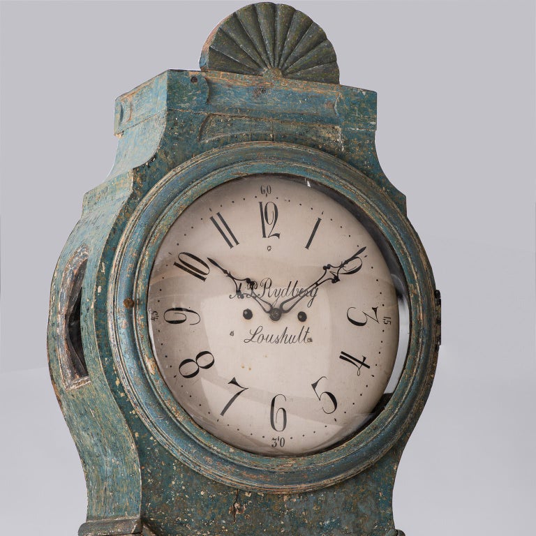 Swedish Tall Case Mora Clock in the Original Blue Paint, circa 1800 For ...