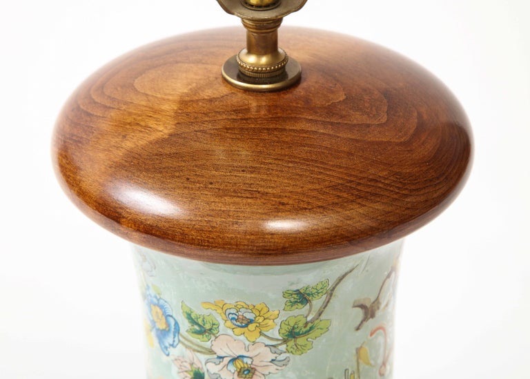 Tall English Chinoiserie Celadon Decalcomania Glass Lamp For Sale at ...