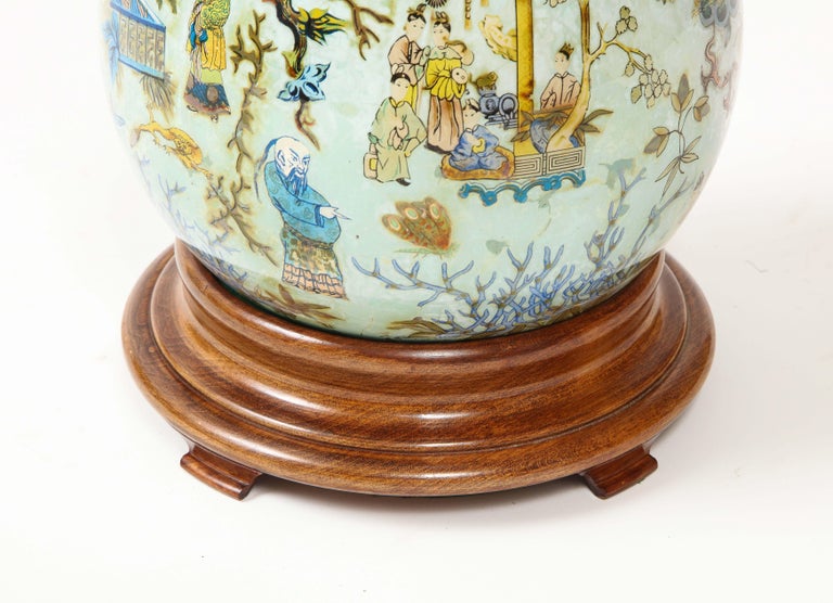 Tall English Chinoiserie Celadon Decalcomania Glass Lamp For Sale at ...