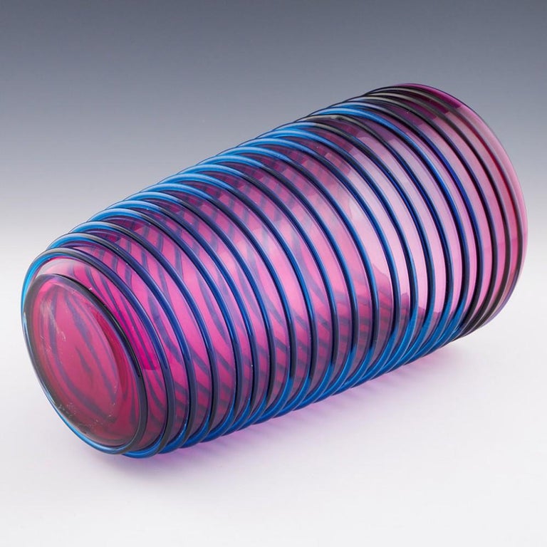 Tall Formia Murano Sapphire Blue Trail over Amethyst Vase, 2008 For ...