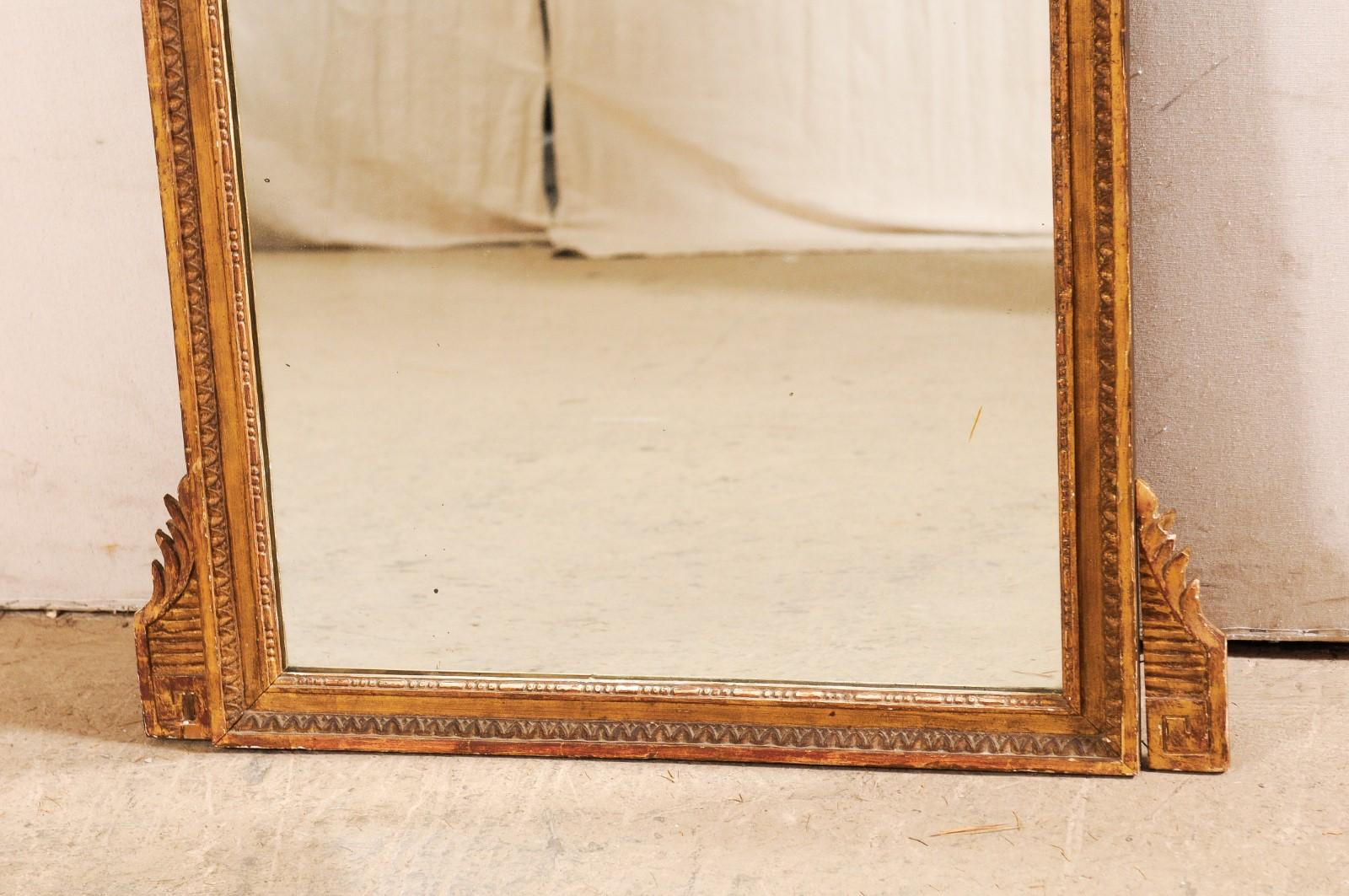 Tall French Antique Gilt Wood Mirror W/Doves, Urn, and Foliate Carved at Crest at 1stDibs