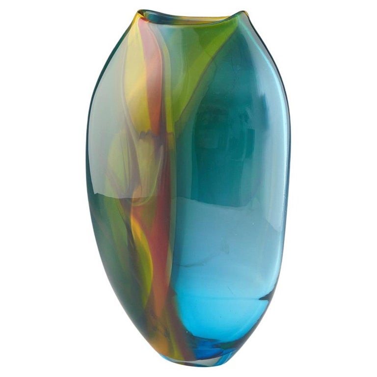 Tall Horizon Blue Studio Glass Vase by Phil Atrill For Sale at 1stDibs