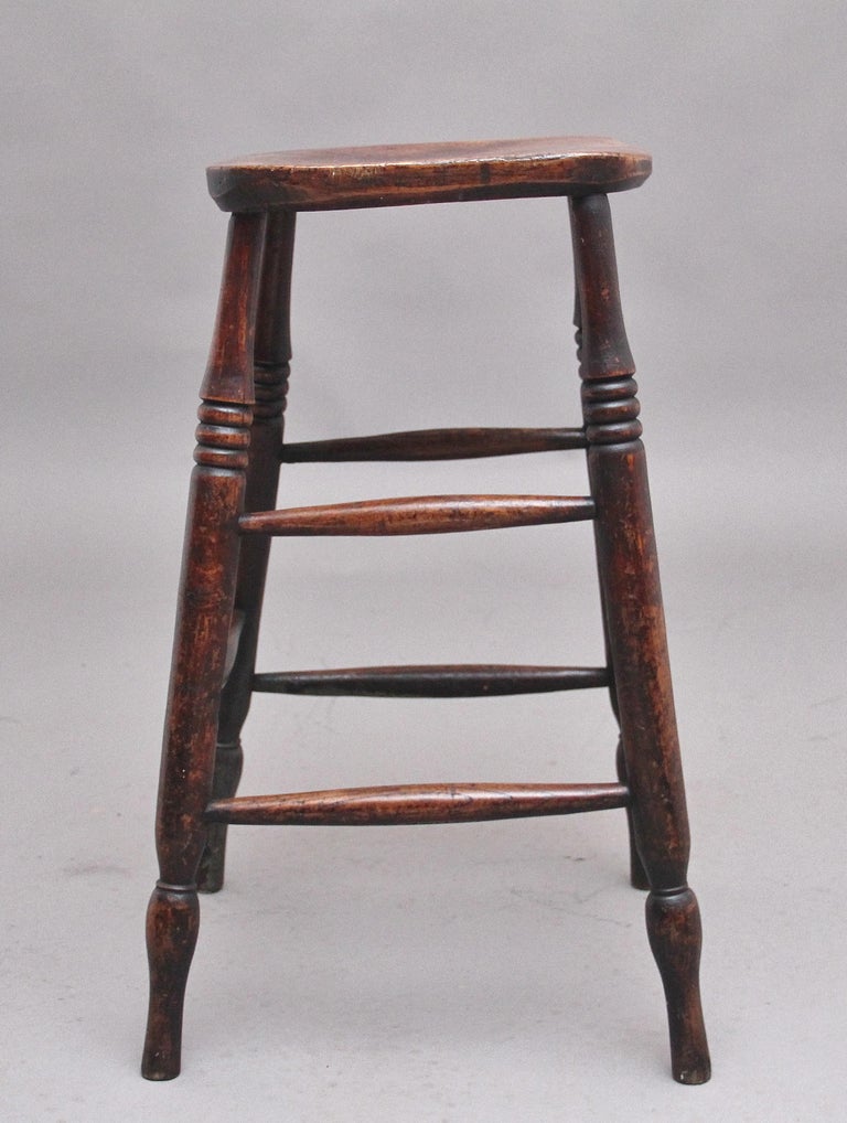 Tall Mid-19th Century Ash and Elm Stool For Sale at 1stDibs