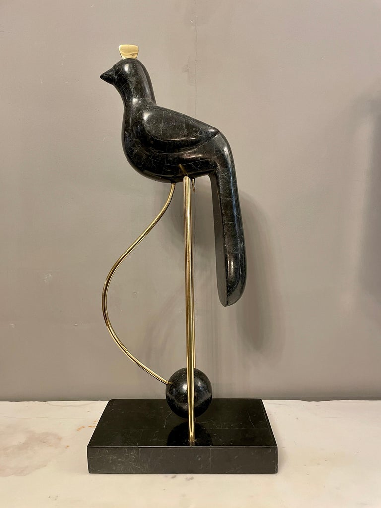 Tessellated Marble and Brass Bird by Maitland Smith at 1stDibs
