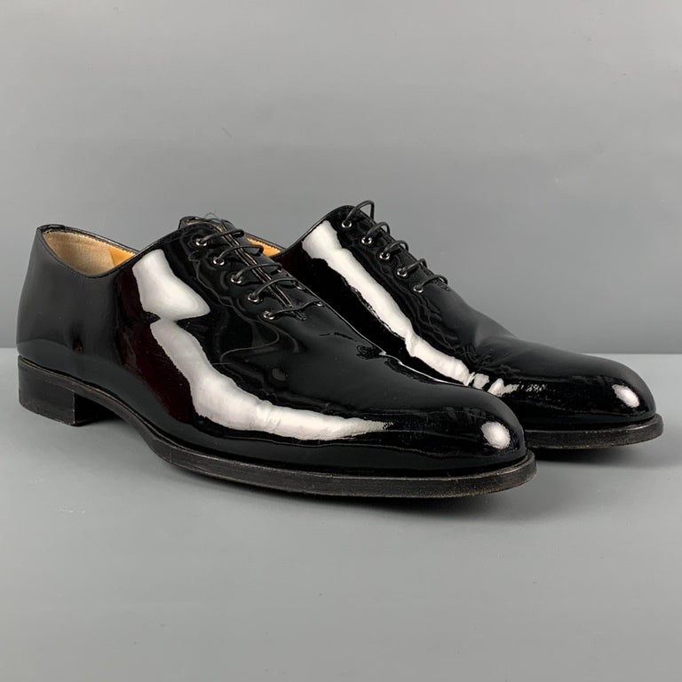 A. TESTONI Size 10 Black Patent Leather Lace Up Shoes For Sale at 1stDibs
