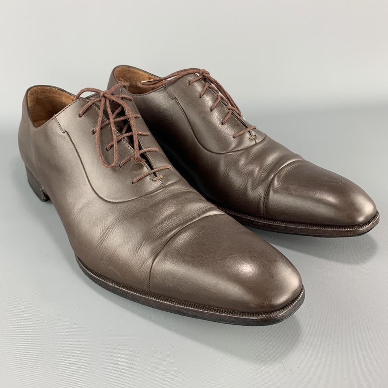 A. TESTONI Size 13 Brown Leather Cap Toe Lace Up For Sale at 1stDibs