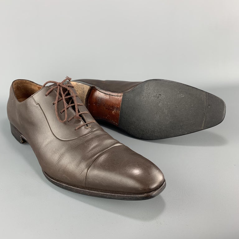 A. TESTONI Size 13 Brown Leather Cap Toe Lace Up For Sale at 1stDibs
