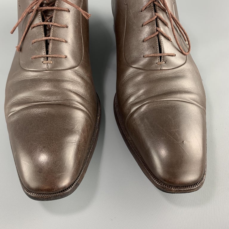 A. TESTONI Size 13 Brown Leather Cap Toe Lace Up For Sale at 1stDibs