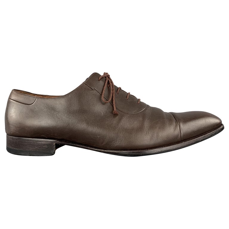 A. TESTONI Size 13 Brown Leather Cap Toe Lace Up For Sale at 1stDibs