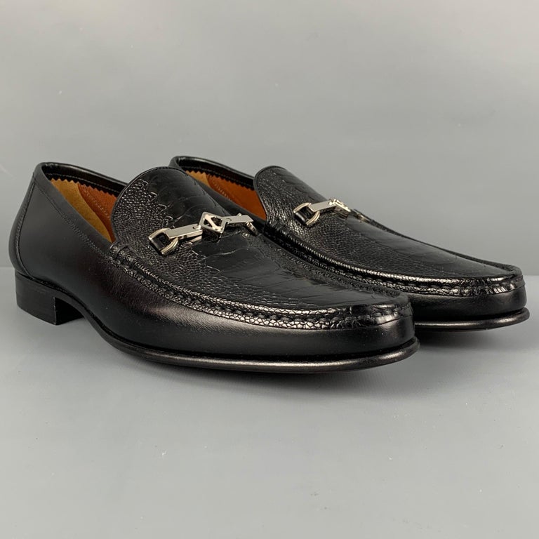 A. TESTONI Size 6 Black Embossed Leather Slip On Loafers For Sale at ...