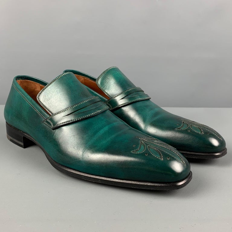 A. TESTONI Size 8.5 Green Antique Leather Slip On Loafers For Sale at ...