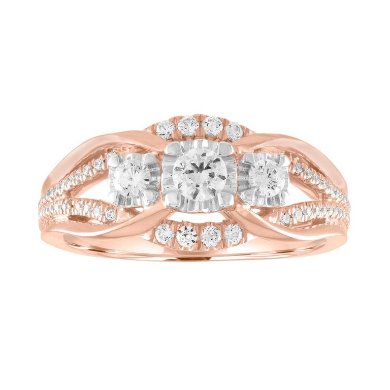 Three-Stone Ring with Diamonds Set in Miracle Plate For Sale at 1stDibs