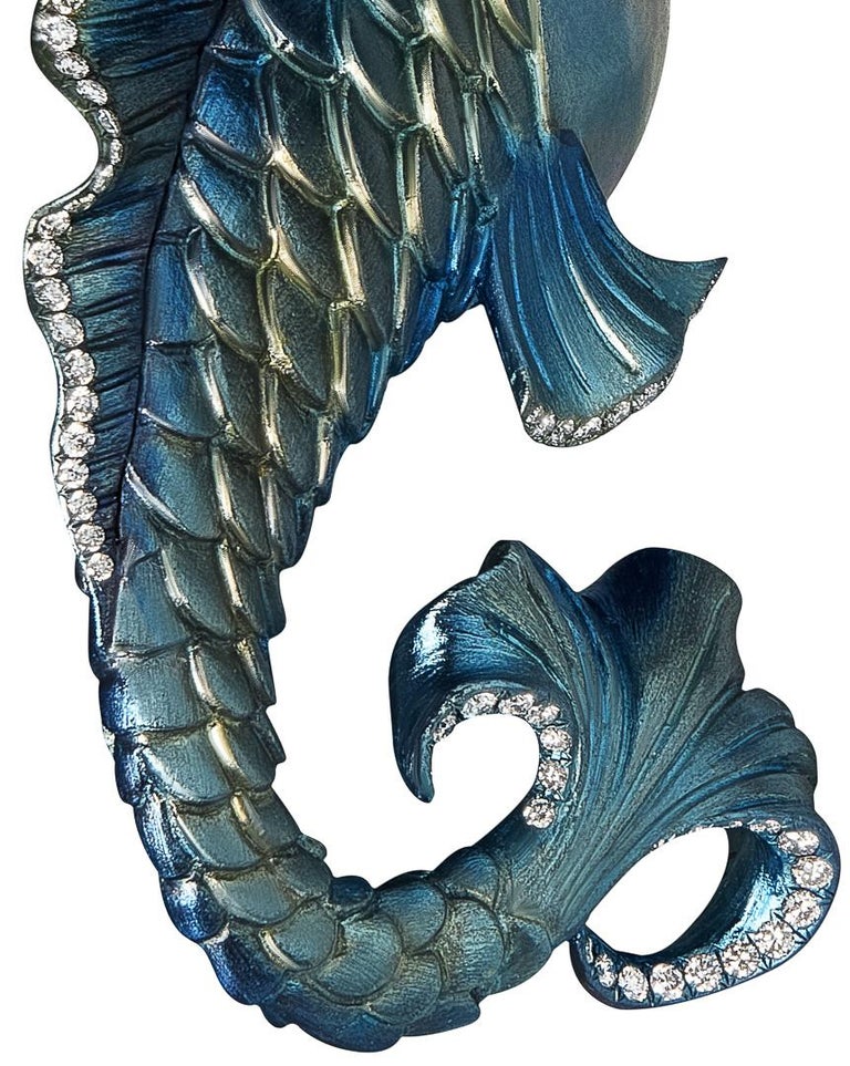 Titanium, 18 Karat Gold, Diamonds and Natural Pearls Chinese Dragon ...