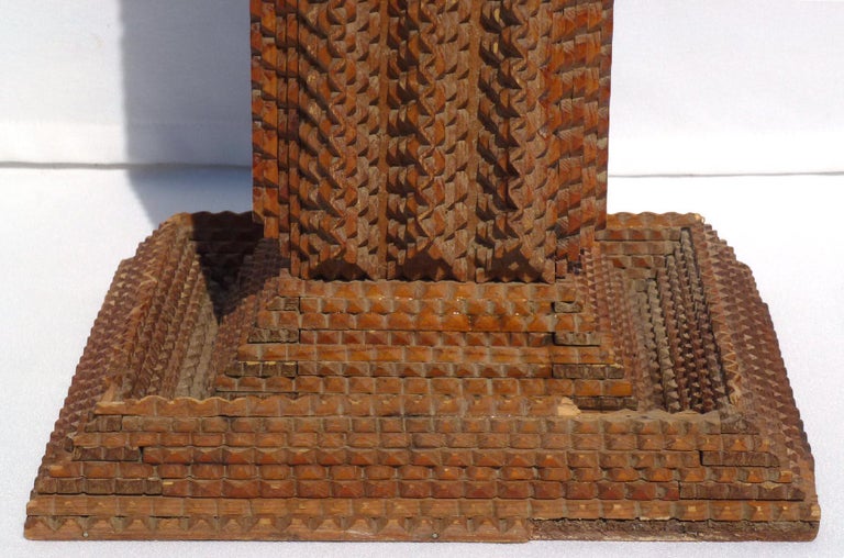 Tramp Art Pedestal Stand with a Print of a Stag Set under Glass in the ...