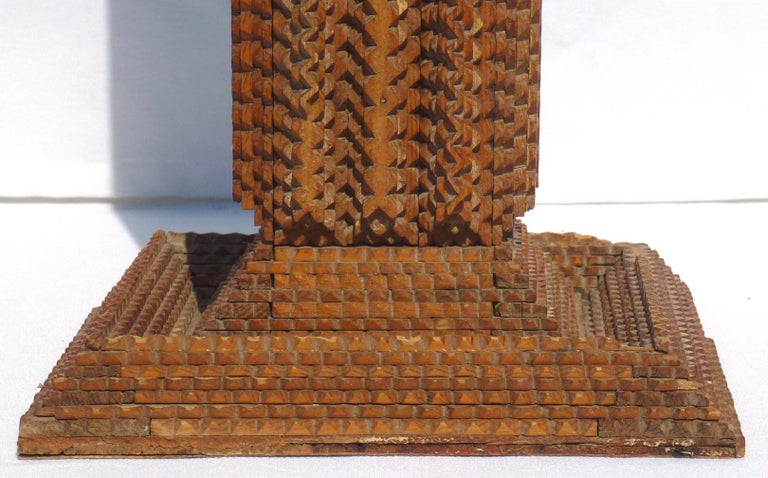 Tramp Art Pedestal Stand with a Print of a Stag Set under Glass in the ...