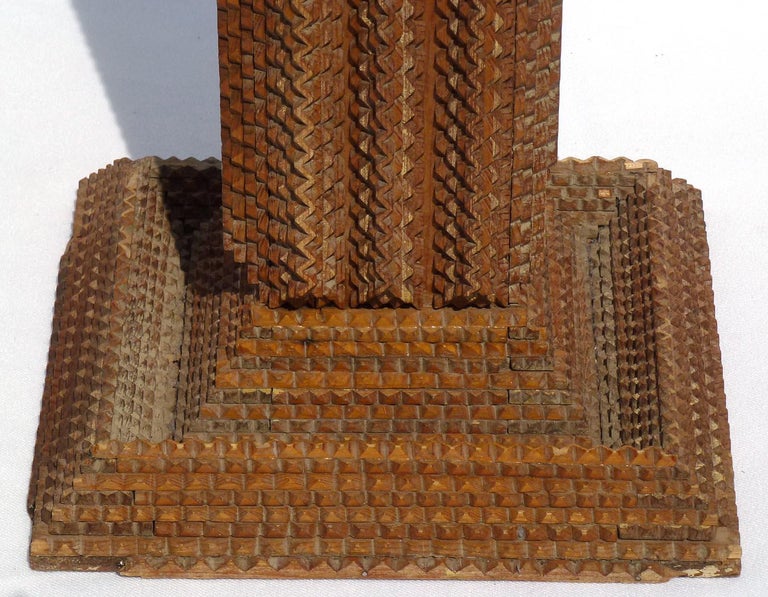 Tramp Art Pedestal Stand with a Print of a Stag Set under Glass in the ...