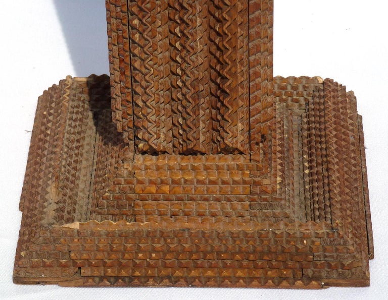 Tramp Art Pedestal Stand with a Print of a Stag Set under Glass in the ...