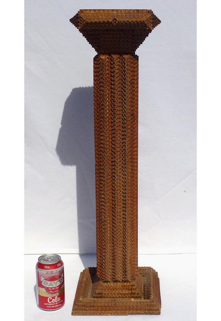 Tramp Art Pedestal Stand with a Print of a Stag Set under Glass in the ...