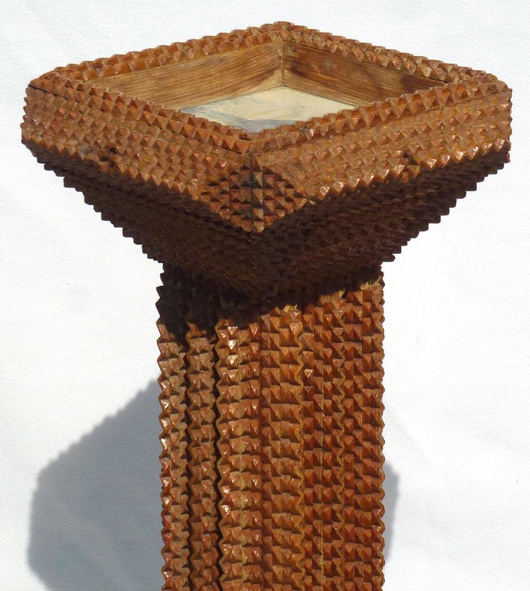 Tramp Art Pedestal Stand with a Print of a Stag Set under Glass in the ...